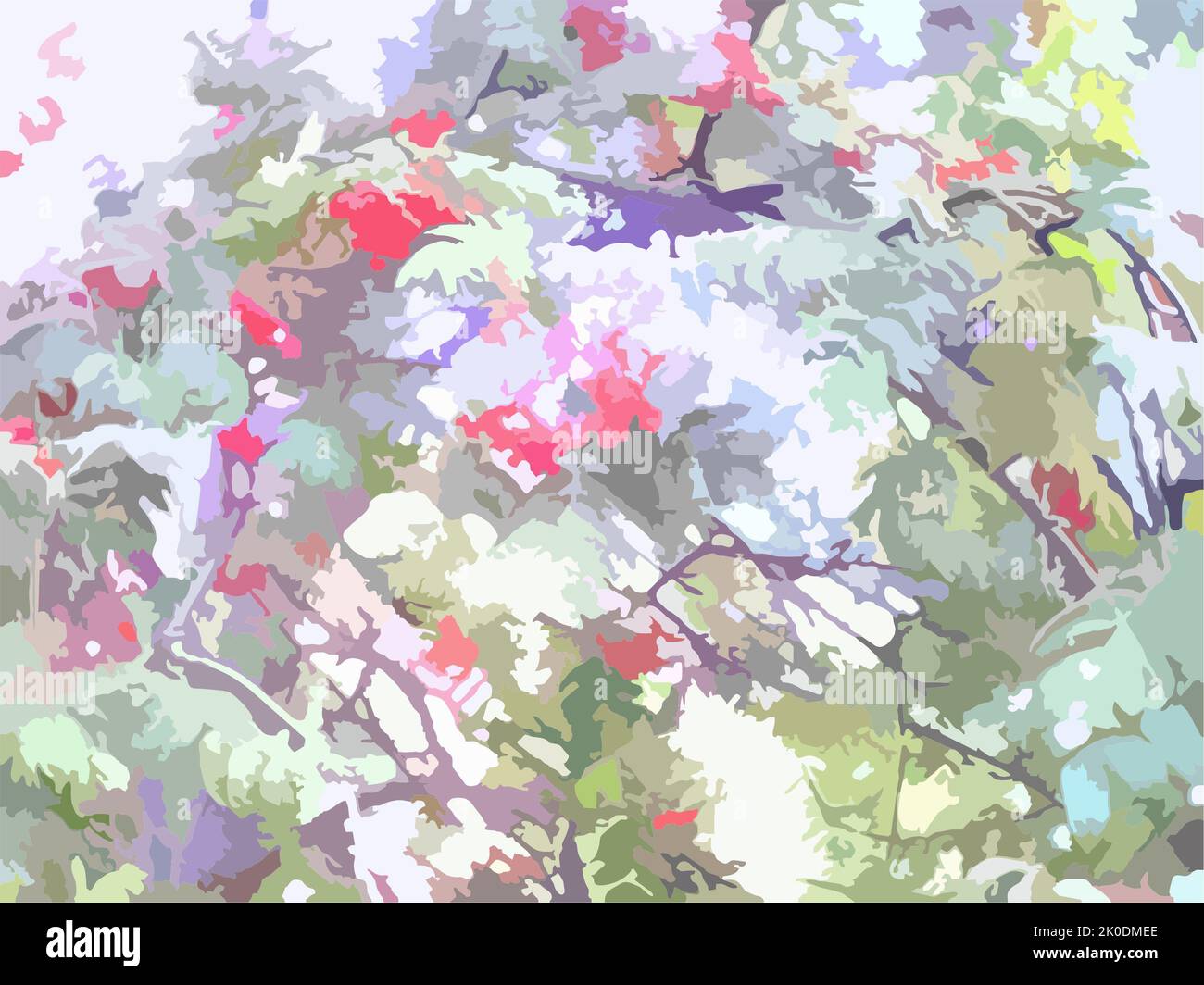 Autumn background in green-red-blue tonality. Mountain ash branches in ...