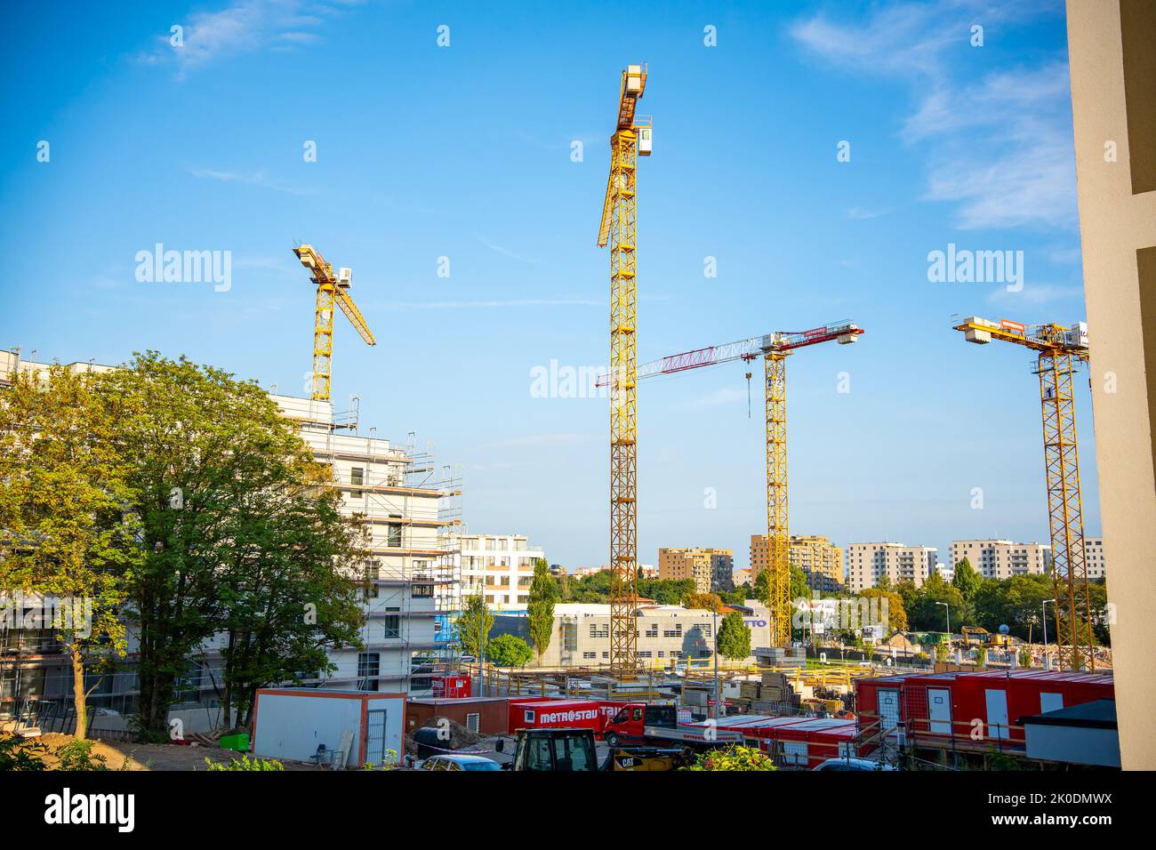 Prague, Czech republic - August 30, 2022: Big area under construction site with building ...