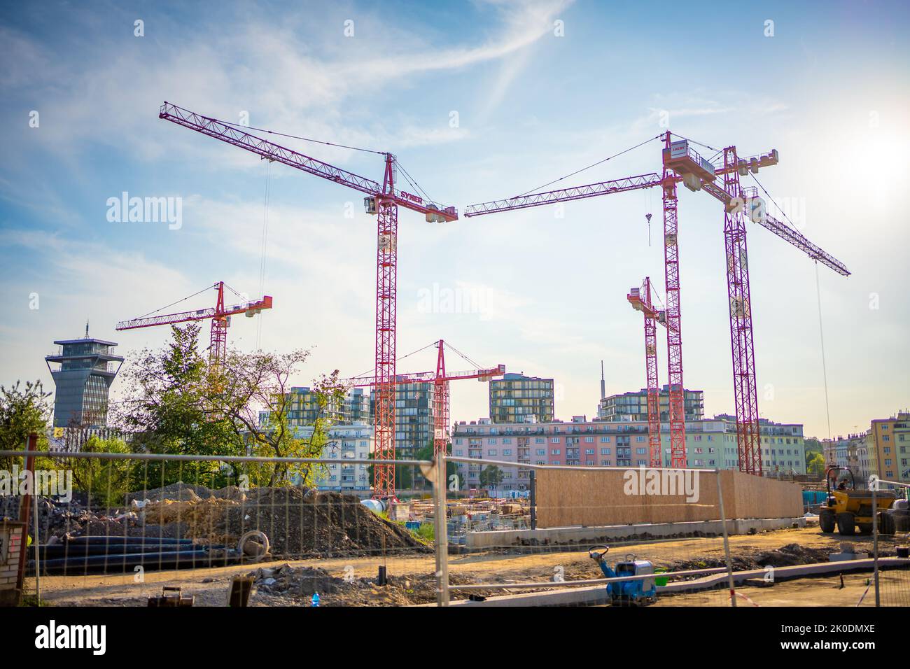Prague, Czech republic - August 30, 2022: Big area under construction site with building ...