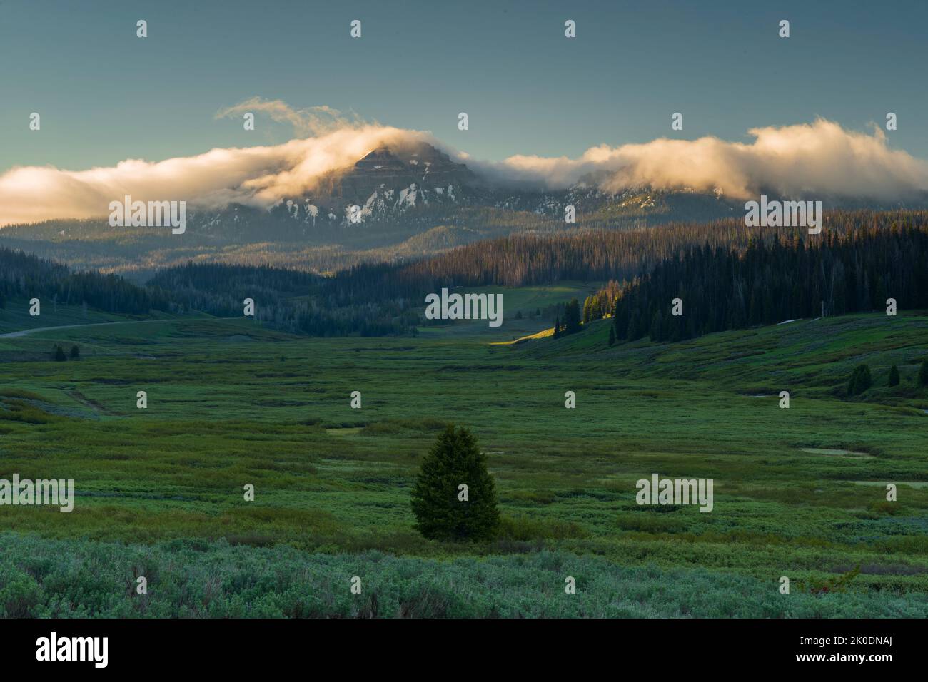 The morning clouds lift from the mountain range of North Breccia Cliffs ...