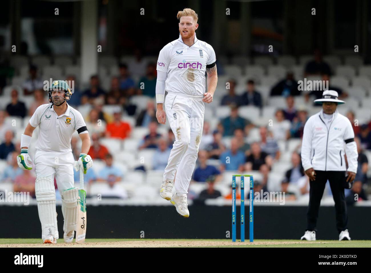 England's Ben Stokes celebrates after dismissing South Africa's Sarel ...