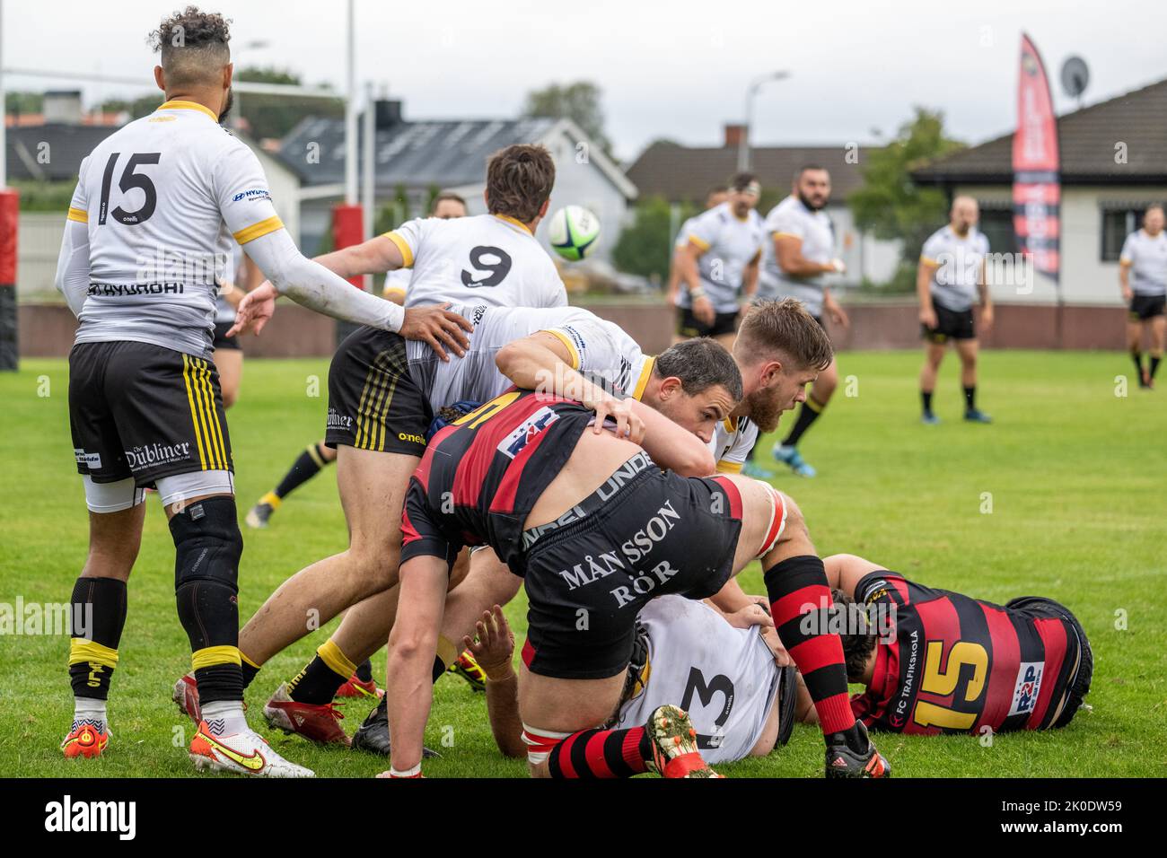 Rugby match between NRK Trojan (black-red) and Stockholm Exiles in ...
