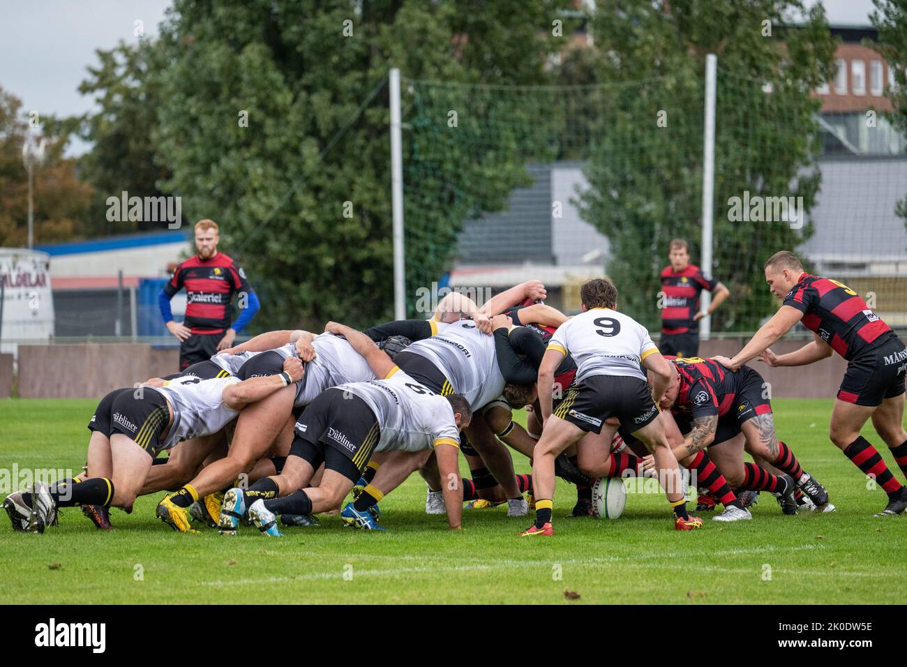 Rugby match between NRK Trojan (black-red) and Stockholm Exiles in ...