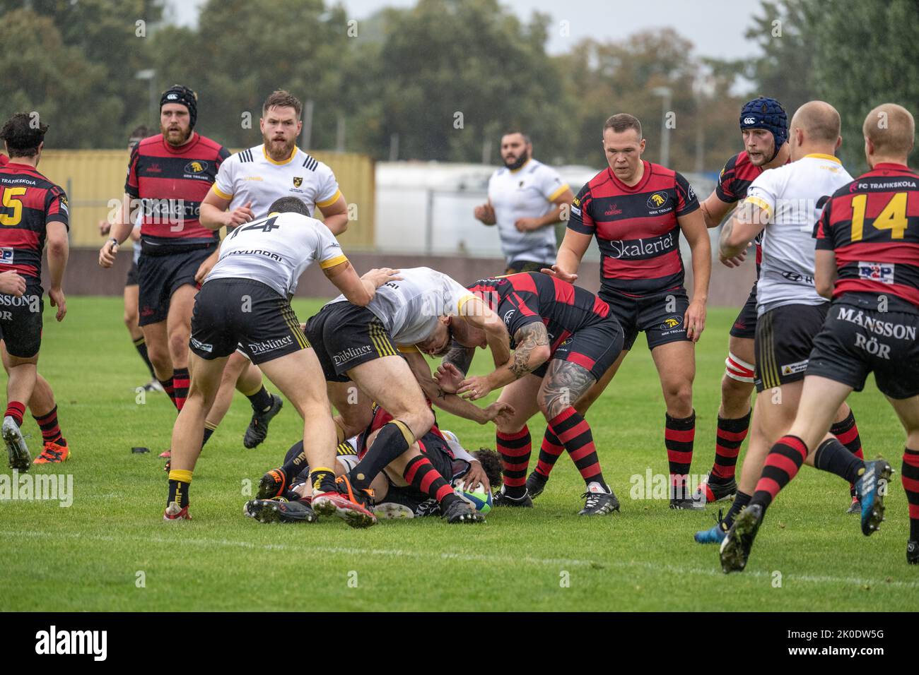 Rugby match between NRK Trojan (black-red) and Stockholm Exiles in ...