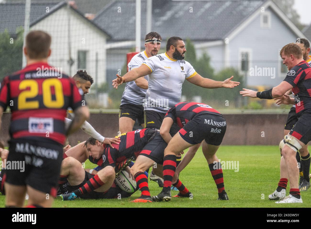 Rugby match between NRK Trojan (black-red) and Stockholm Exiles in ...