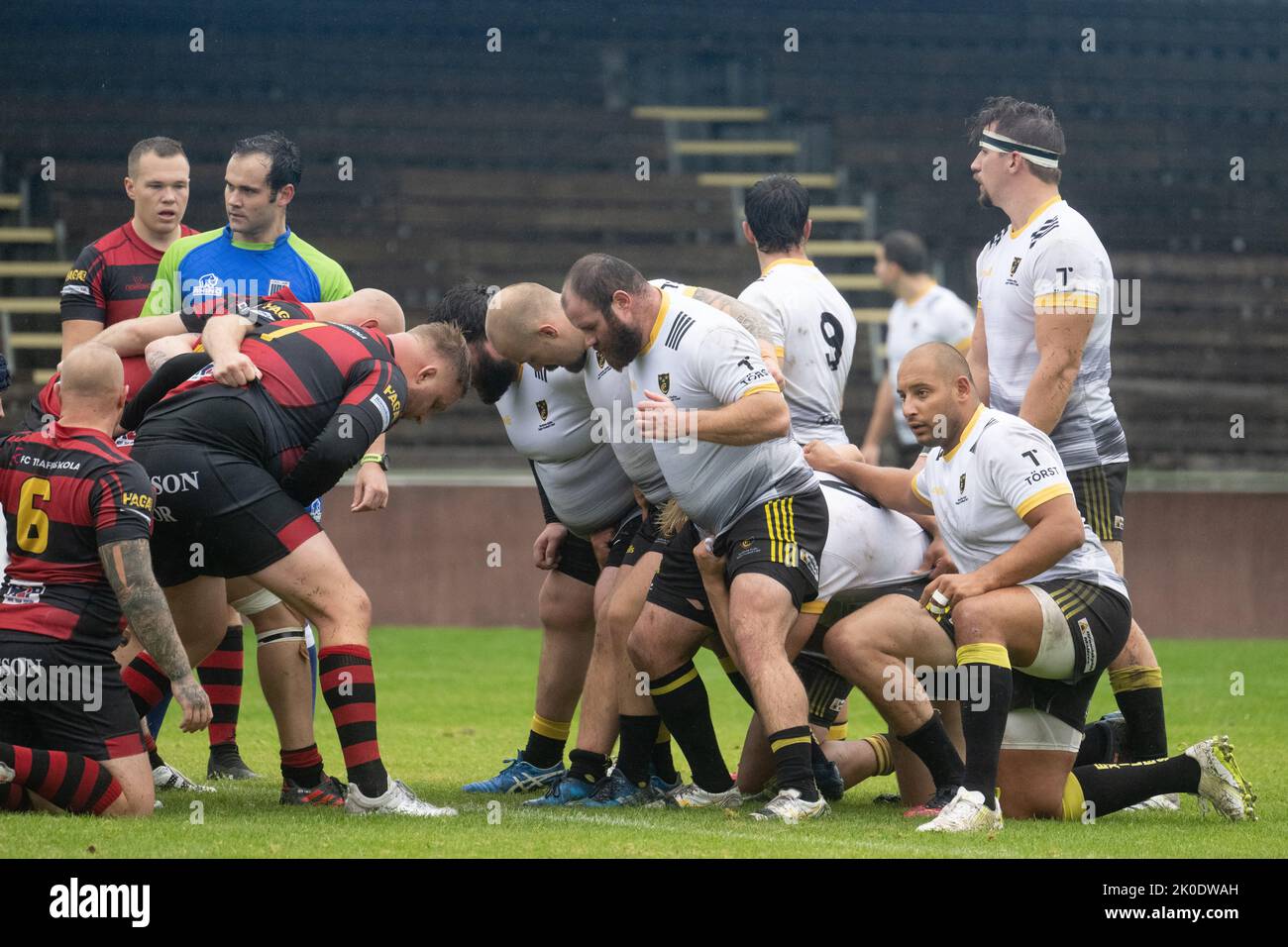 Rugby match between NRK Trojan (black-red) and Stockholm Exiles in ...