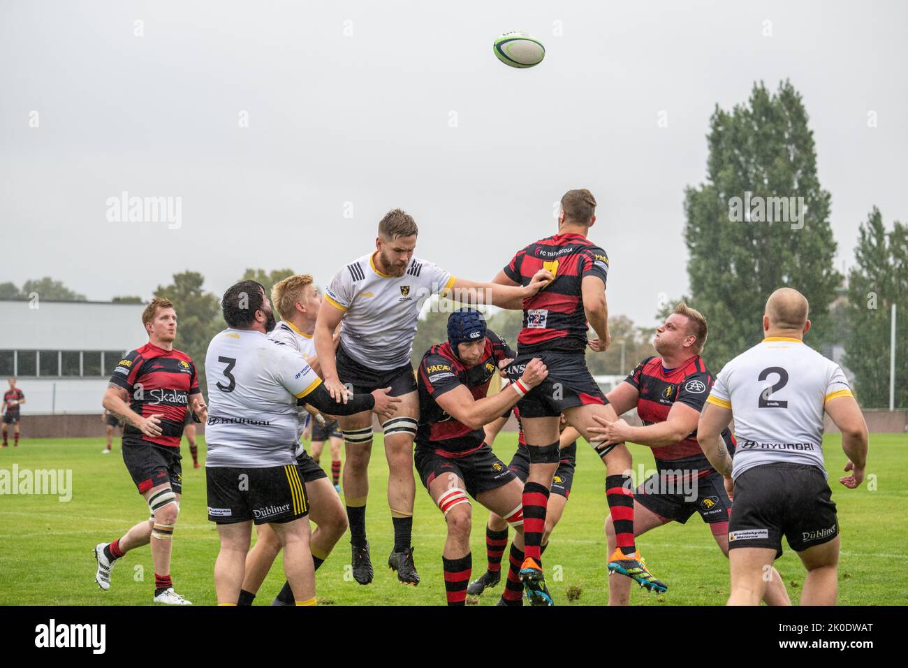 Rugby match between NRK Trojan (black-red) and Stockholm Exiles in ...