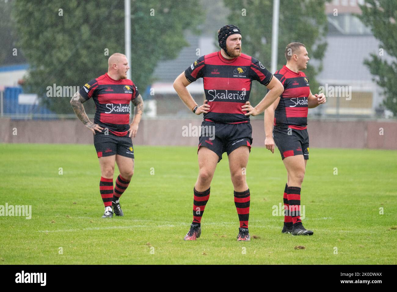 Rugby match between NRK Trojan (black-red) and Stockholm Exiles in ...