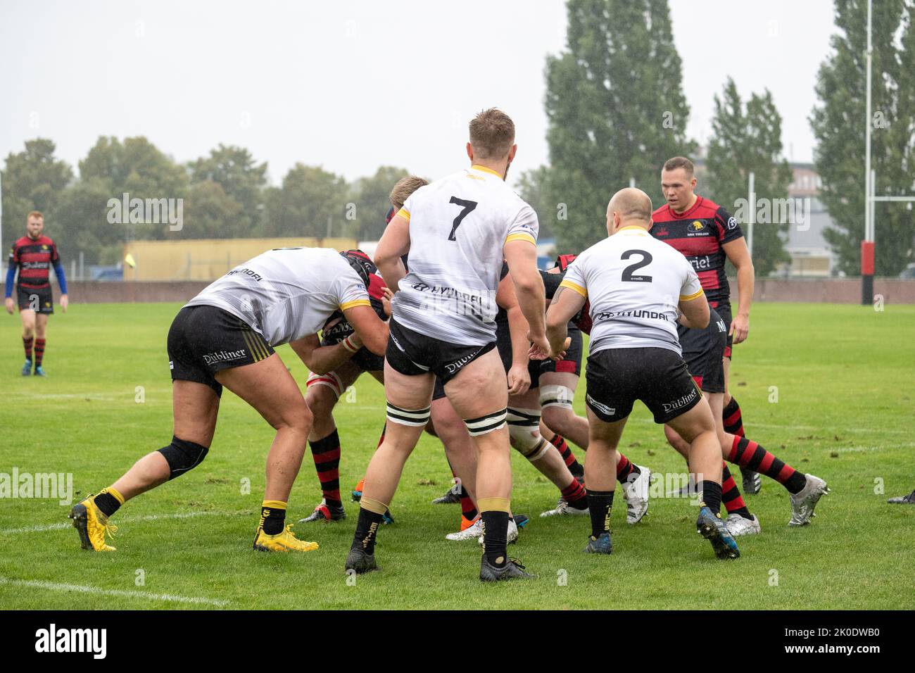 Rugby match between NRK Trojan (black-red) and Stockholm Exiles in ...