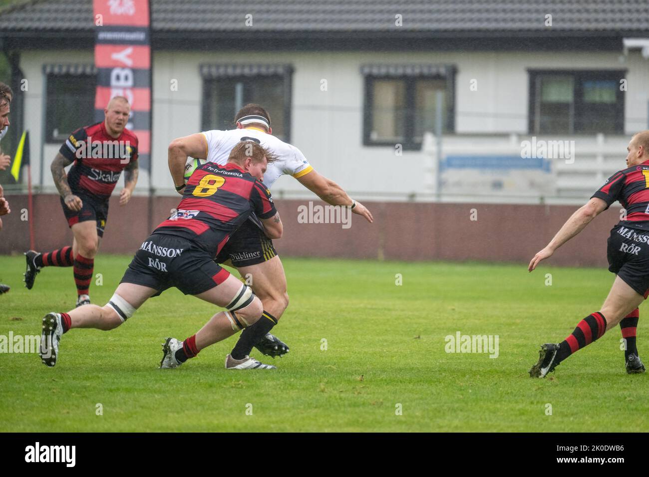 Rugby match between NRK Trojan (black-red) and Stockholm Exiles in ...