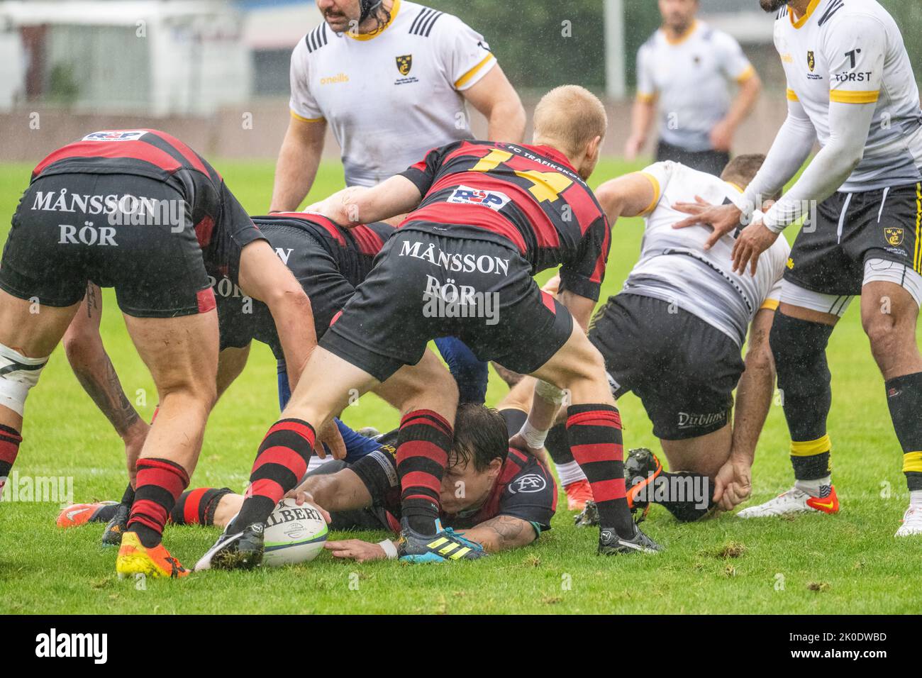 Rugby match between NRK Trojan (black-red) and Stockholm Exiles in ...