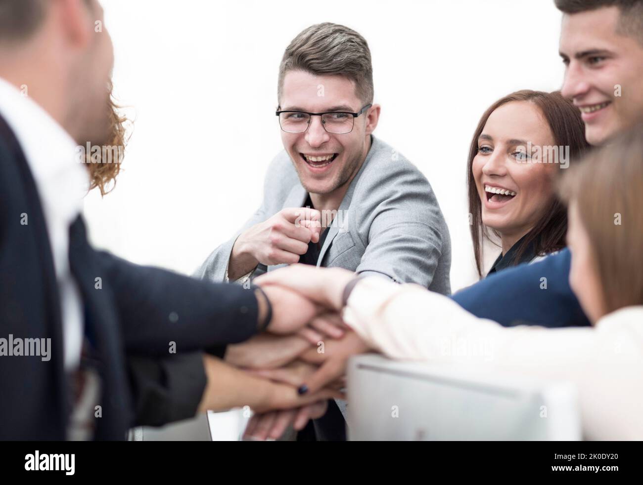 group of happy employees showing their unity Stock Photo - Alamy