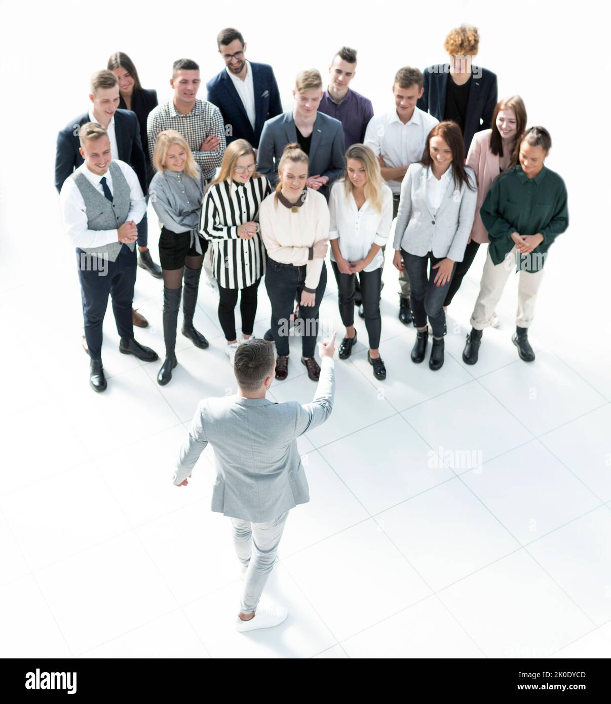 top view. young leader standing at the front of the business team Stock ...