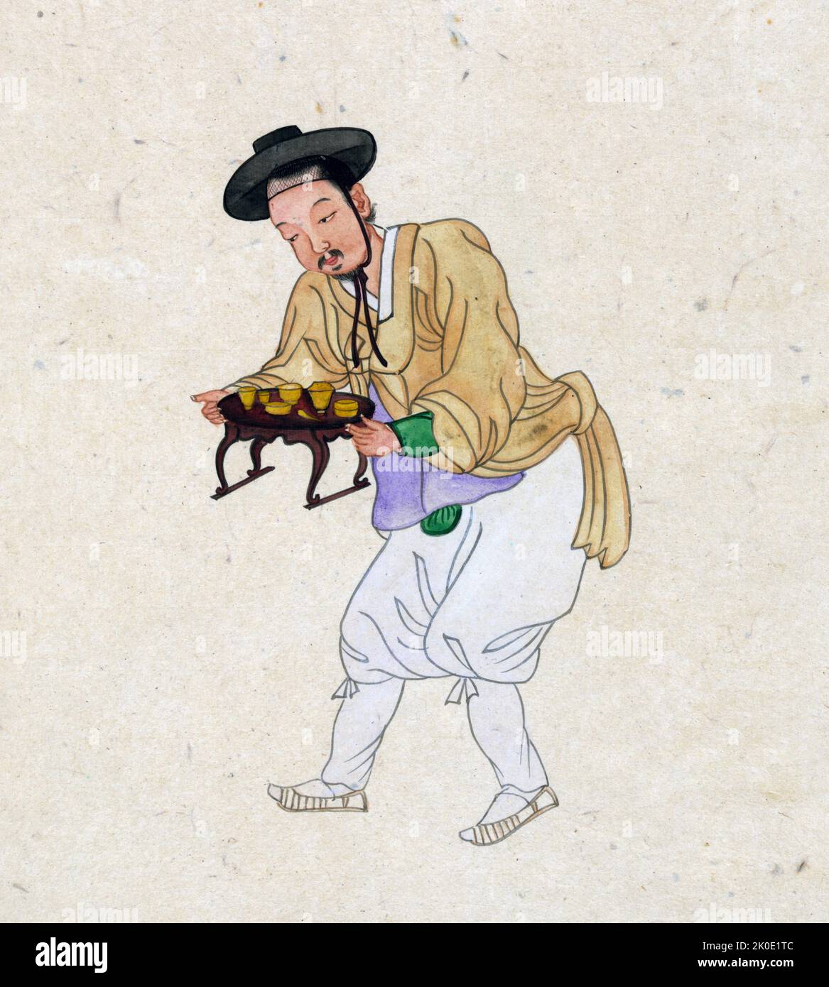 19th century Illustration of a Joseon Era Korean wine seller or servant ...