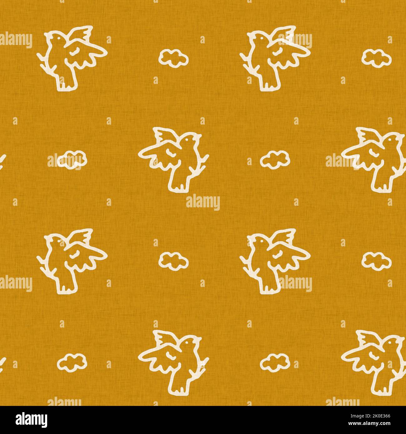 Gender neutral bird in sky seamless raster background. Simple whimsical ...