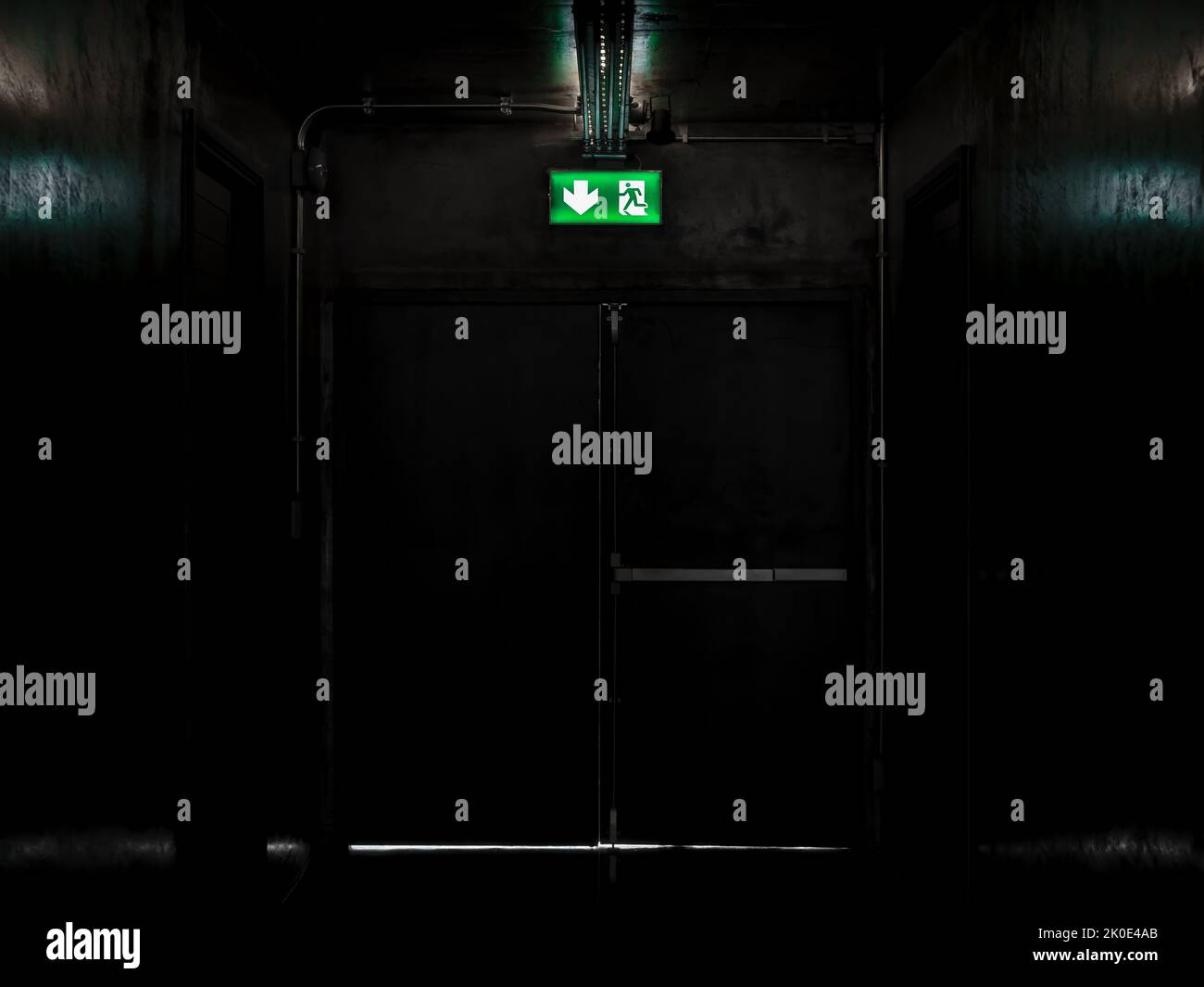 Exit sign hanging on ceiling hi-res stock photography and images - Alamy