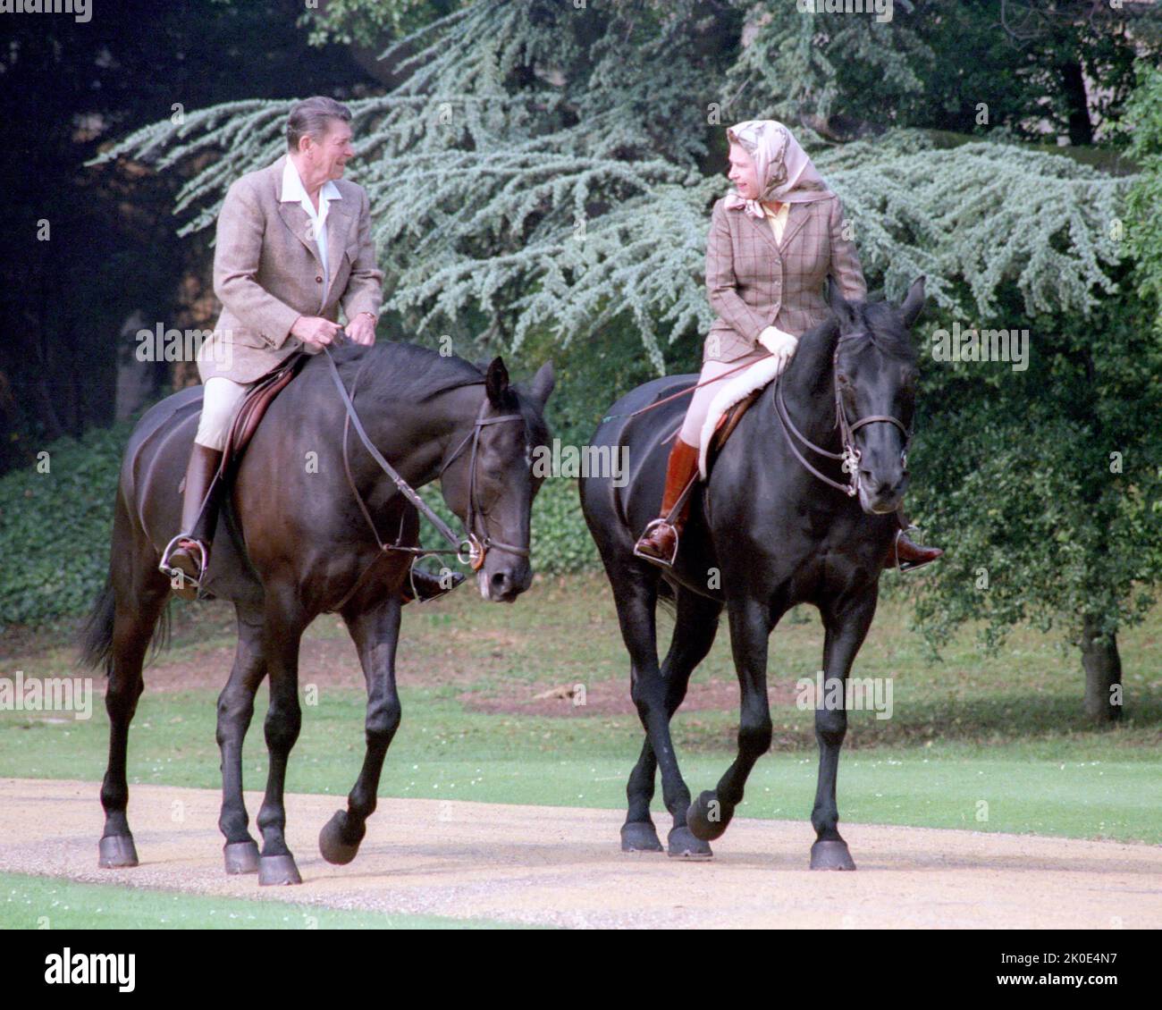 President Ronald Reagan Riding Horses with Queen Elizabeth II During ...