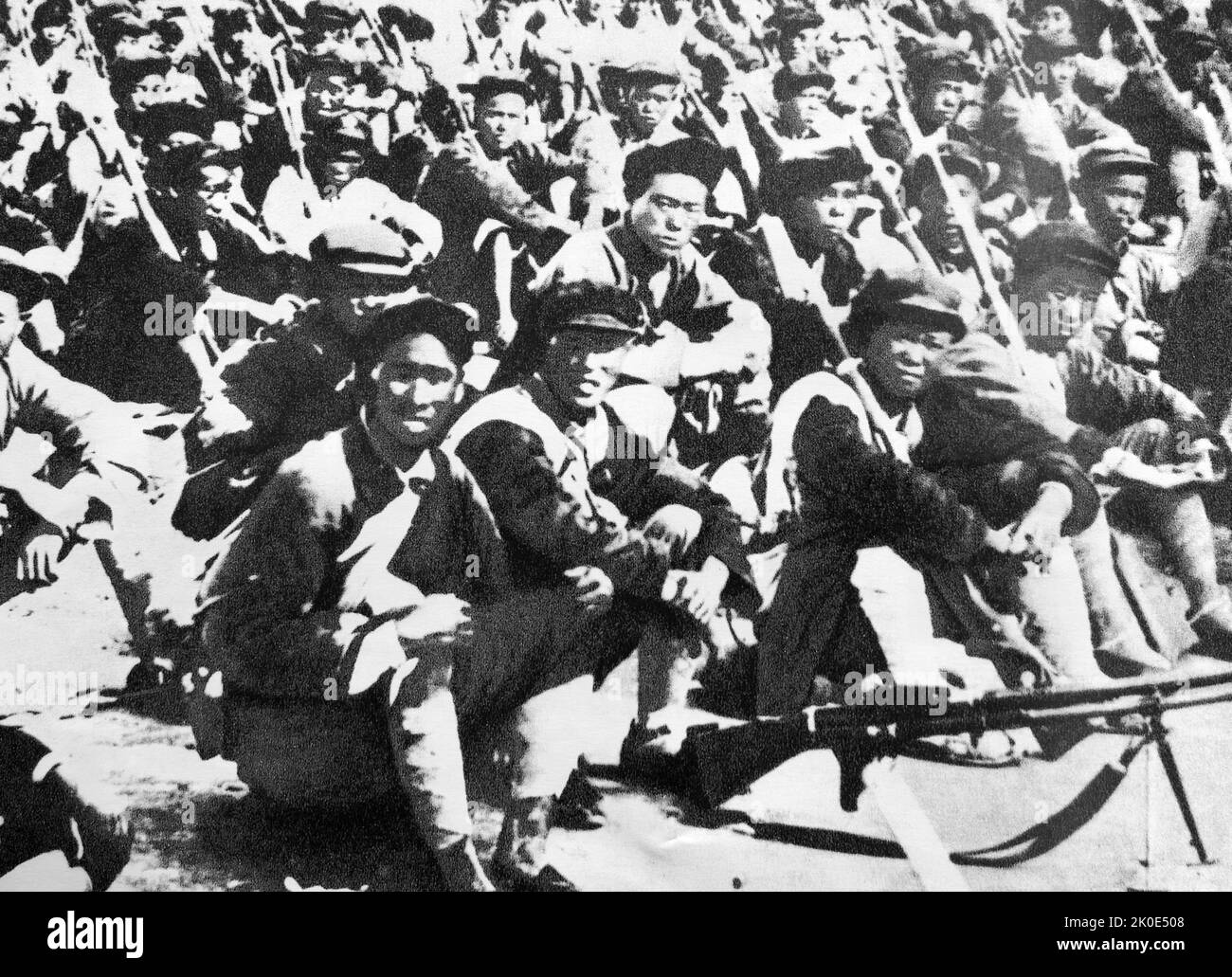 Chinese soldiers of the Red Army at a base in northern Shaanxi, during ...