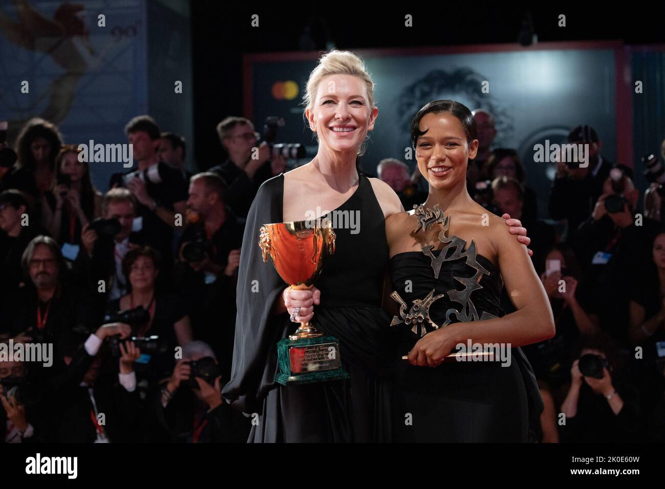 Cate Blanchett and Taylor Russell pose with the Coppa Volpi for Best ...