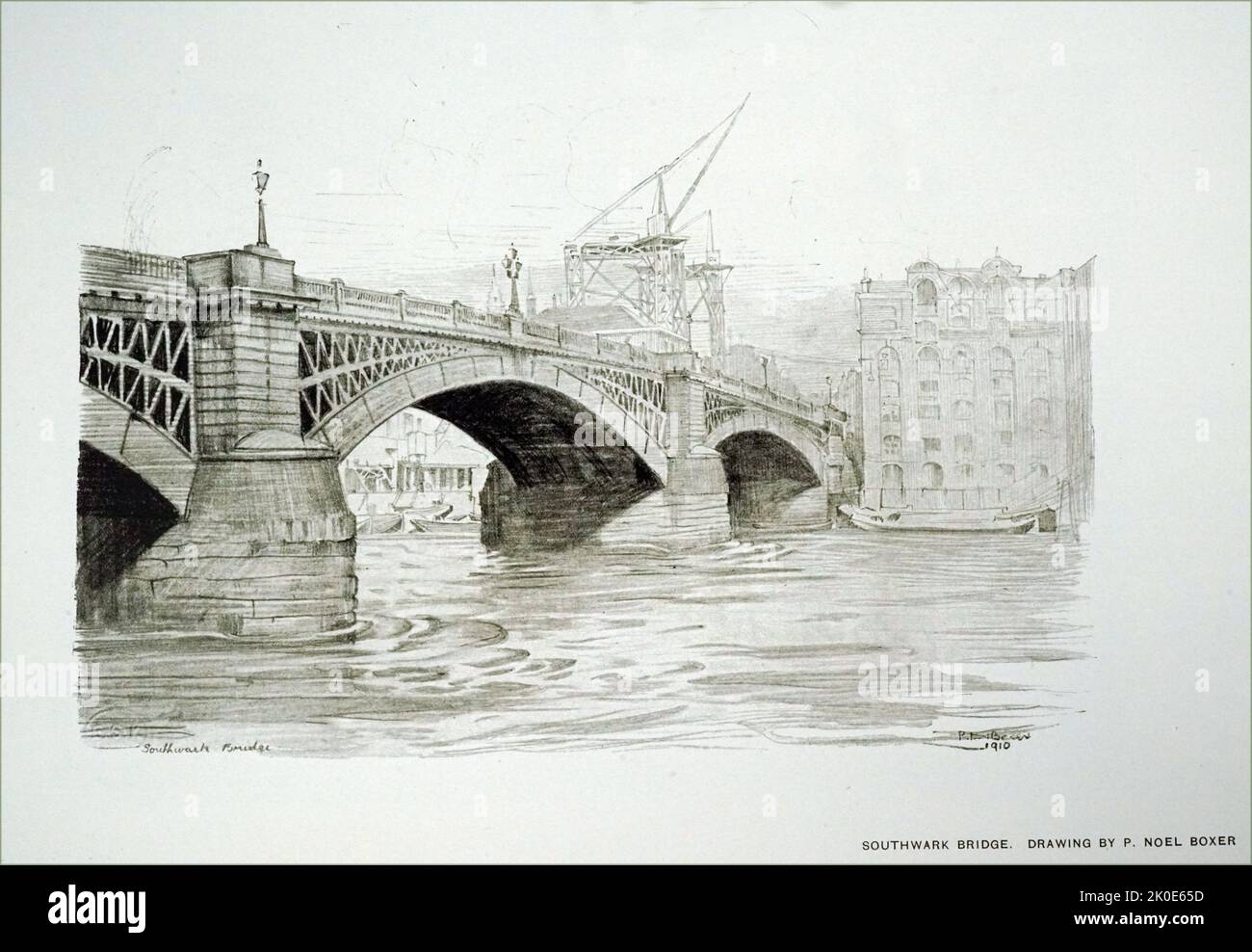 Southwark Bridge by Percy Noel Boxer. Drawing, inscribed with signature ...
