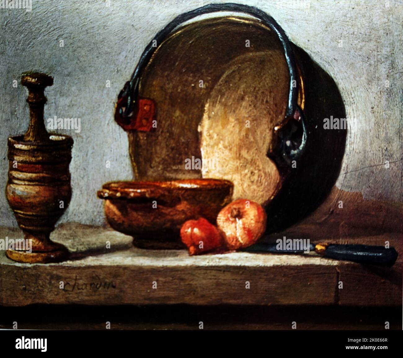 Still Life with Pestle, Bowl, Copper Cauldron, Onions and a Knife c ...