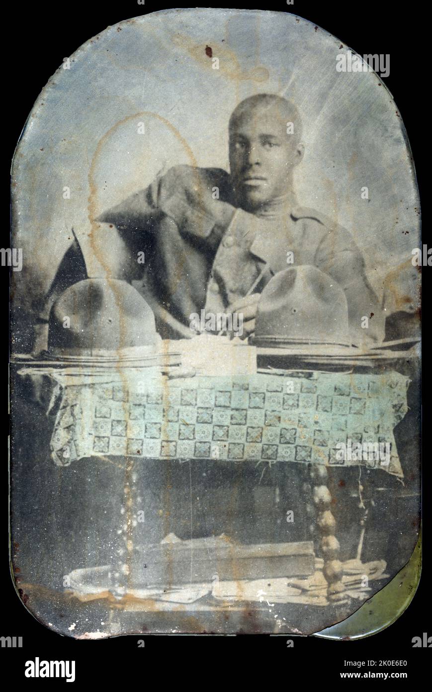 World War I, African-American soldier, half-length portrait, seated ...