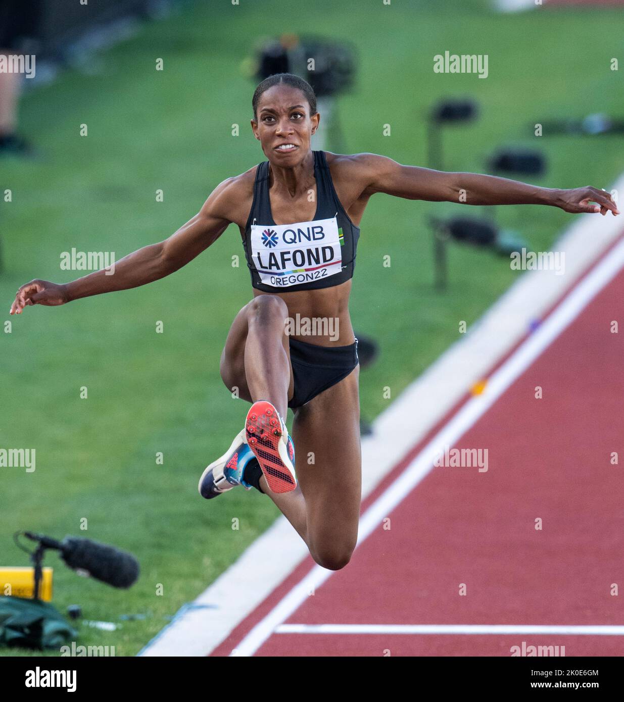 Thea Lafond of Dominica competing in the women’s triple jump at the ...