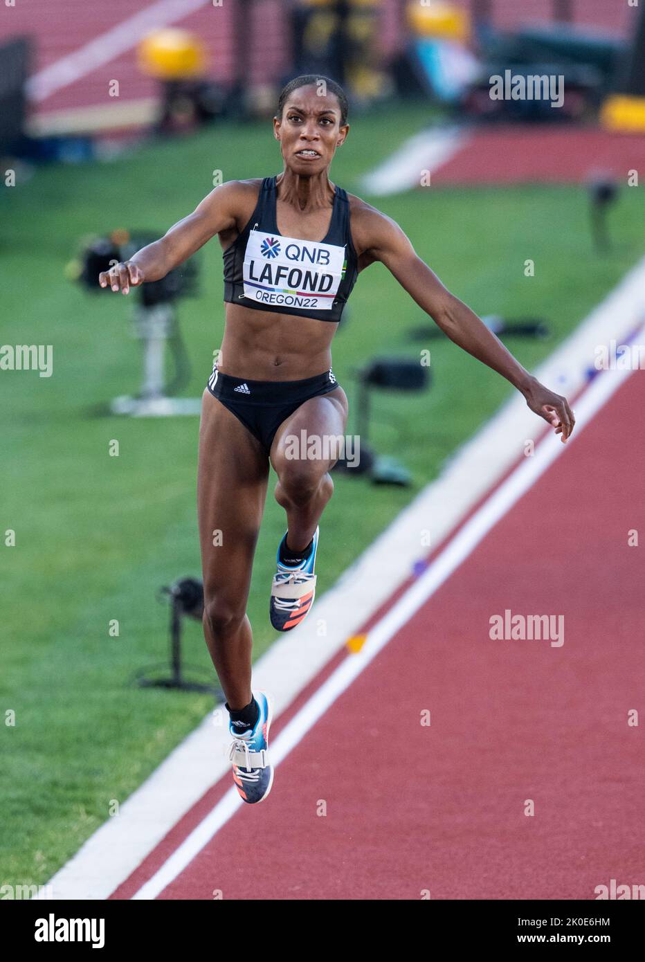 Thea Lafond of Dominica competing in the women’s triple jump at the ...