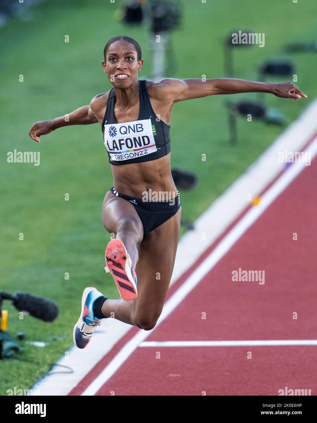 Thea Lafond of Dominica competing in the women’s triple jump at the ...