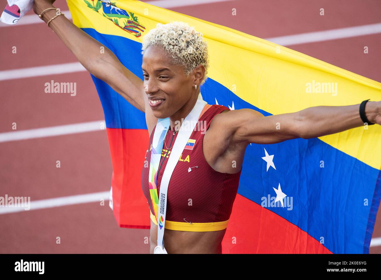 Yulimar Rojas of Venezuela celebrating her win after competing in the ...