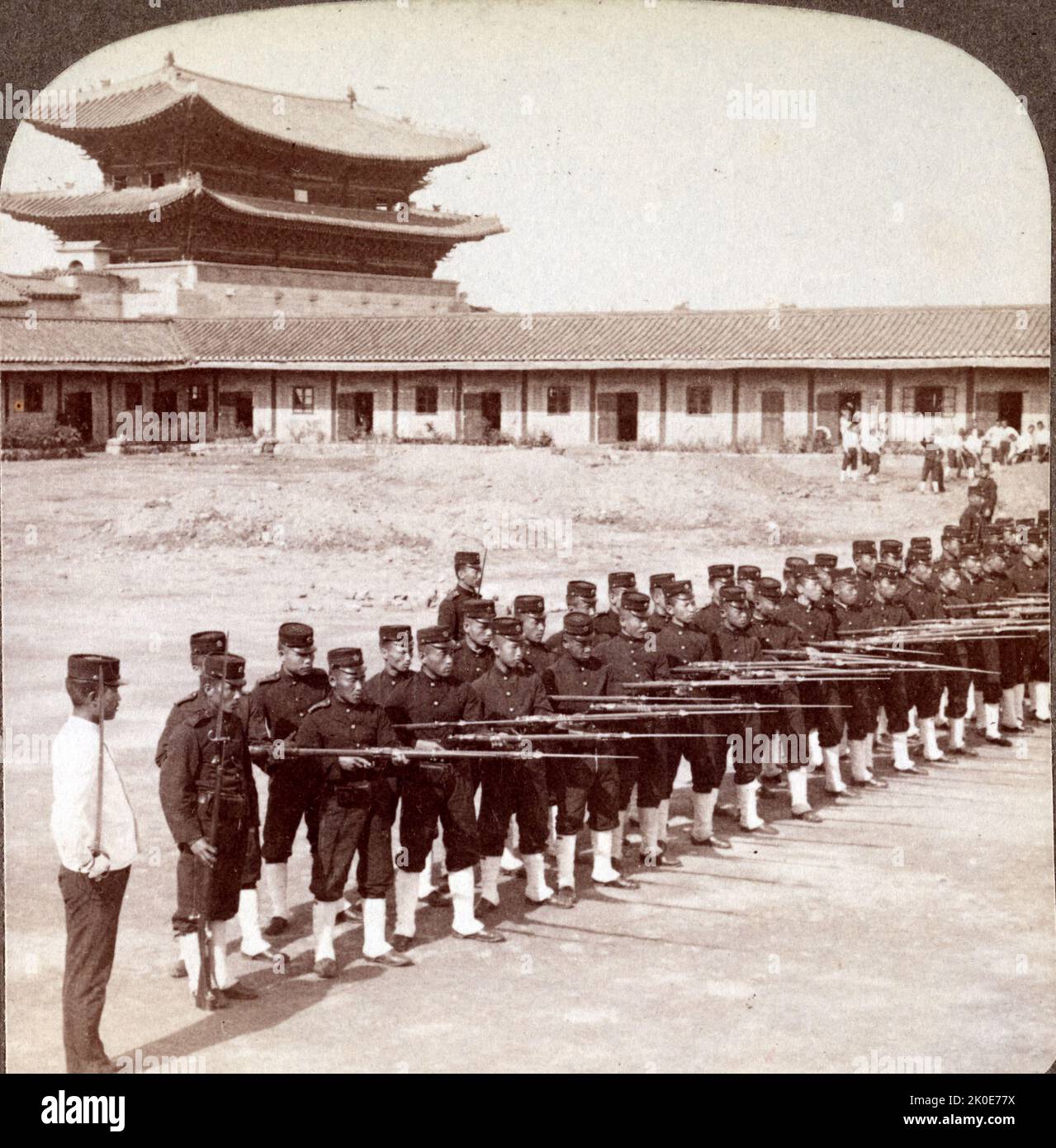 Joseon Era, Korea, 1890-1900. Scene showing Royal Guards in rifle ...