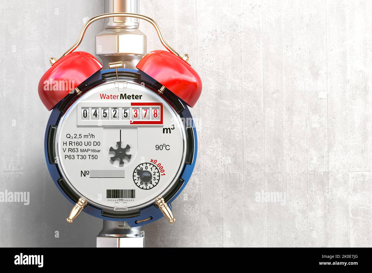 Water meter wiith alarm clock. Time to pay utility bills and debt for ...