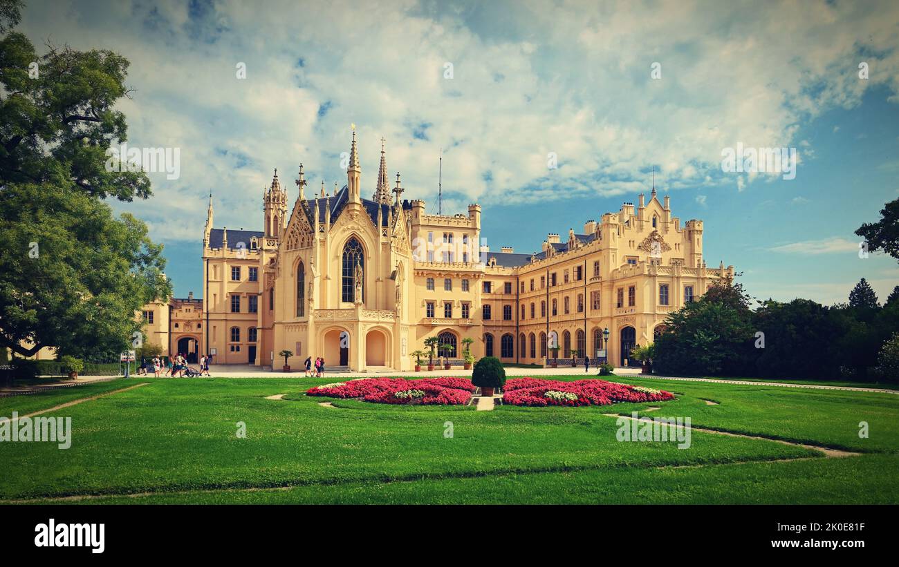 A beautiful castle with a garden and a park. Lednice - Czech Republic ...