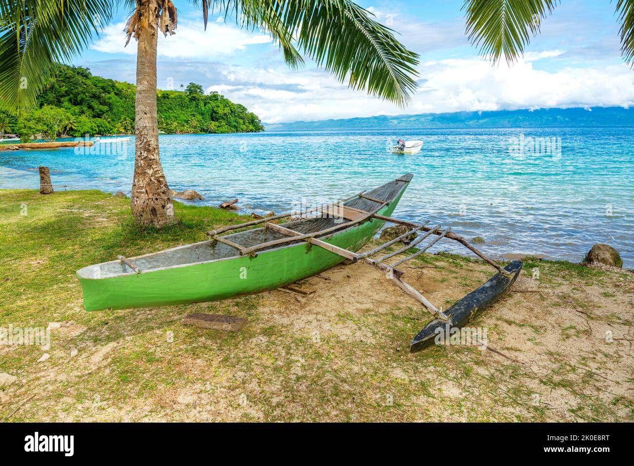 An old outrigger boat used to navigate from island to island in Fiji ...
