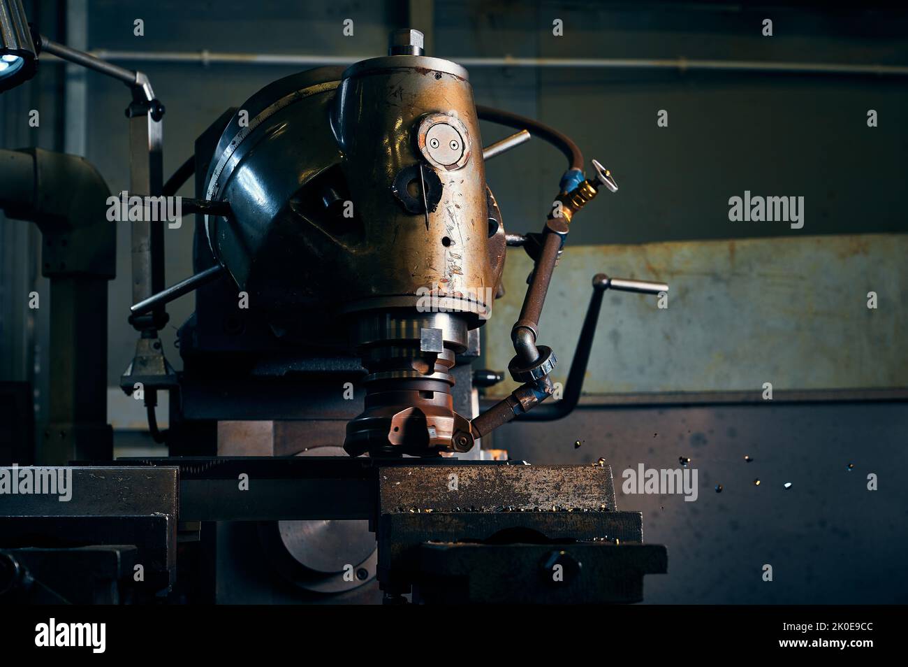 Old vertical milling machine in plant workshop closeup Stock Photo - Alamy