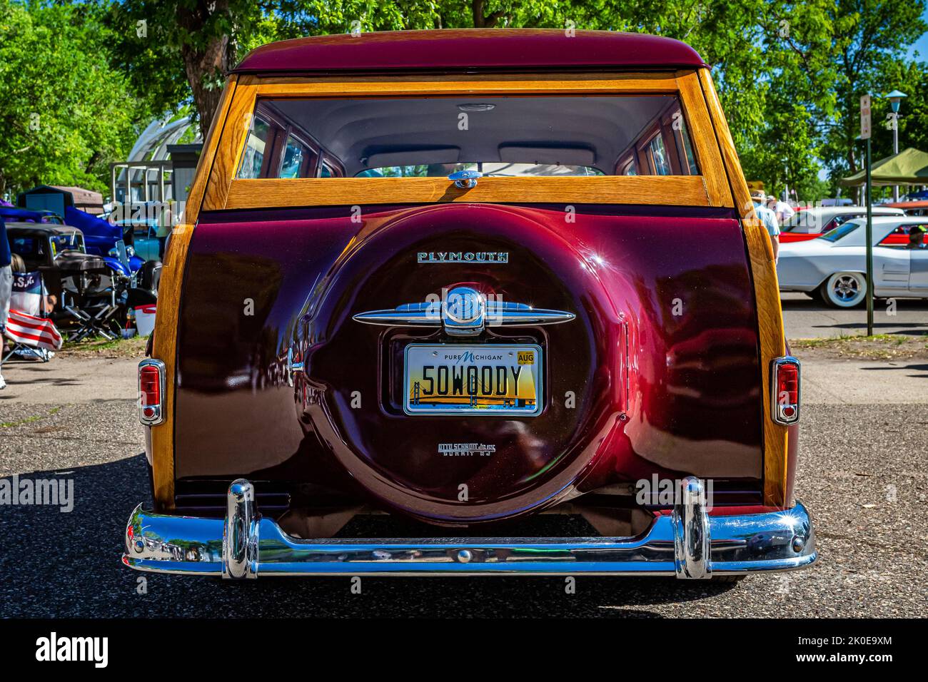 Falcon Heights, MN - June 17, 2022: Low perspective rear view of a 1950 ...