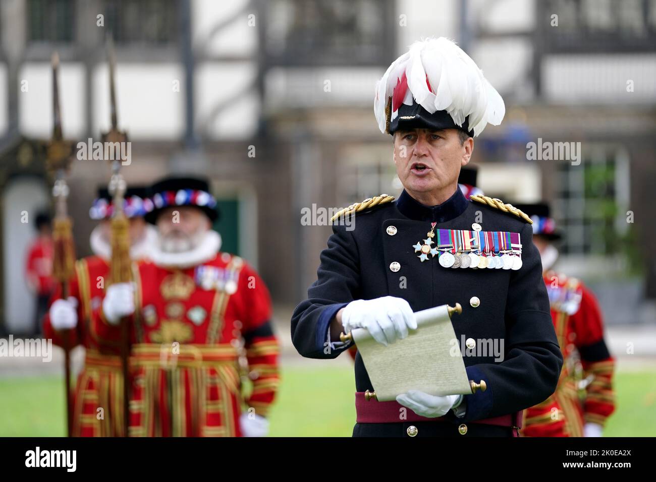 Tower Governor Andrew Jackson addresses the public on Tower Green ...