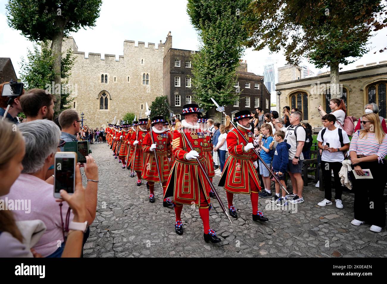 Yeomen warders are seen on Tower Green during an Accession Proclamation ...