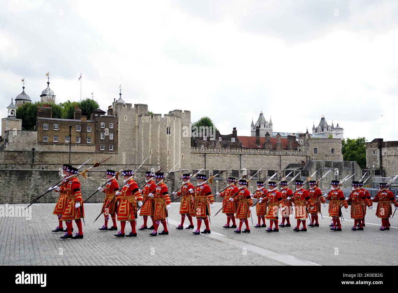 Yeomen warders are seen on Tower Hill during an Accession Proclamation ...