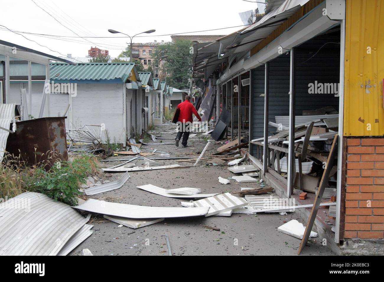 DNIPRO, UKRAINE - SEPTEMBER 11, 2022 - A market shows damage after a ...