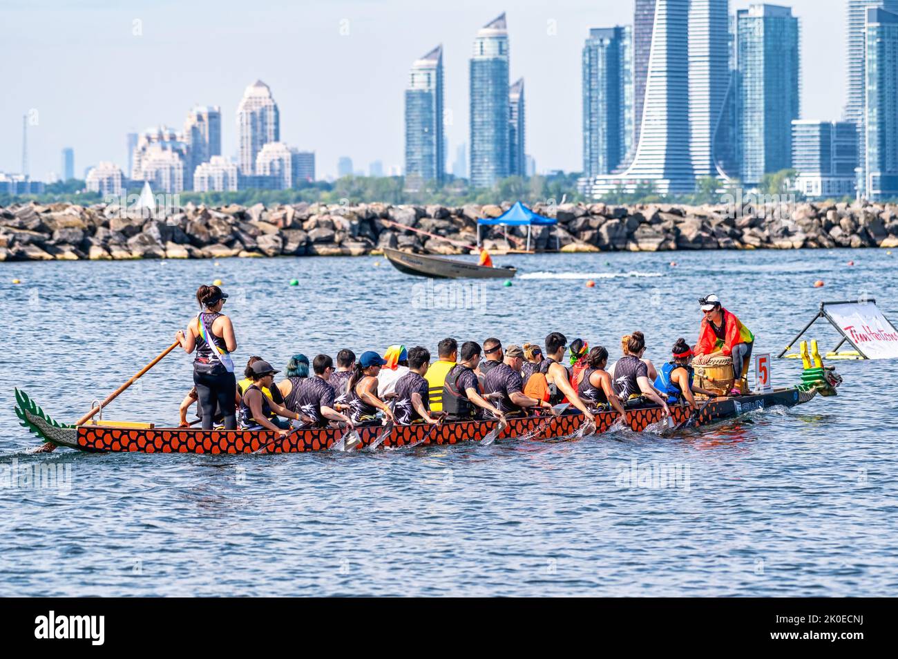 Toronto, Canada - September 10, 2022: A team paddles in a dragon boat ...
