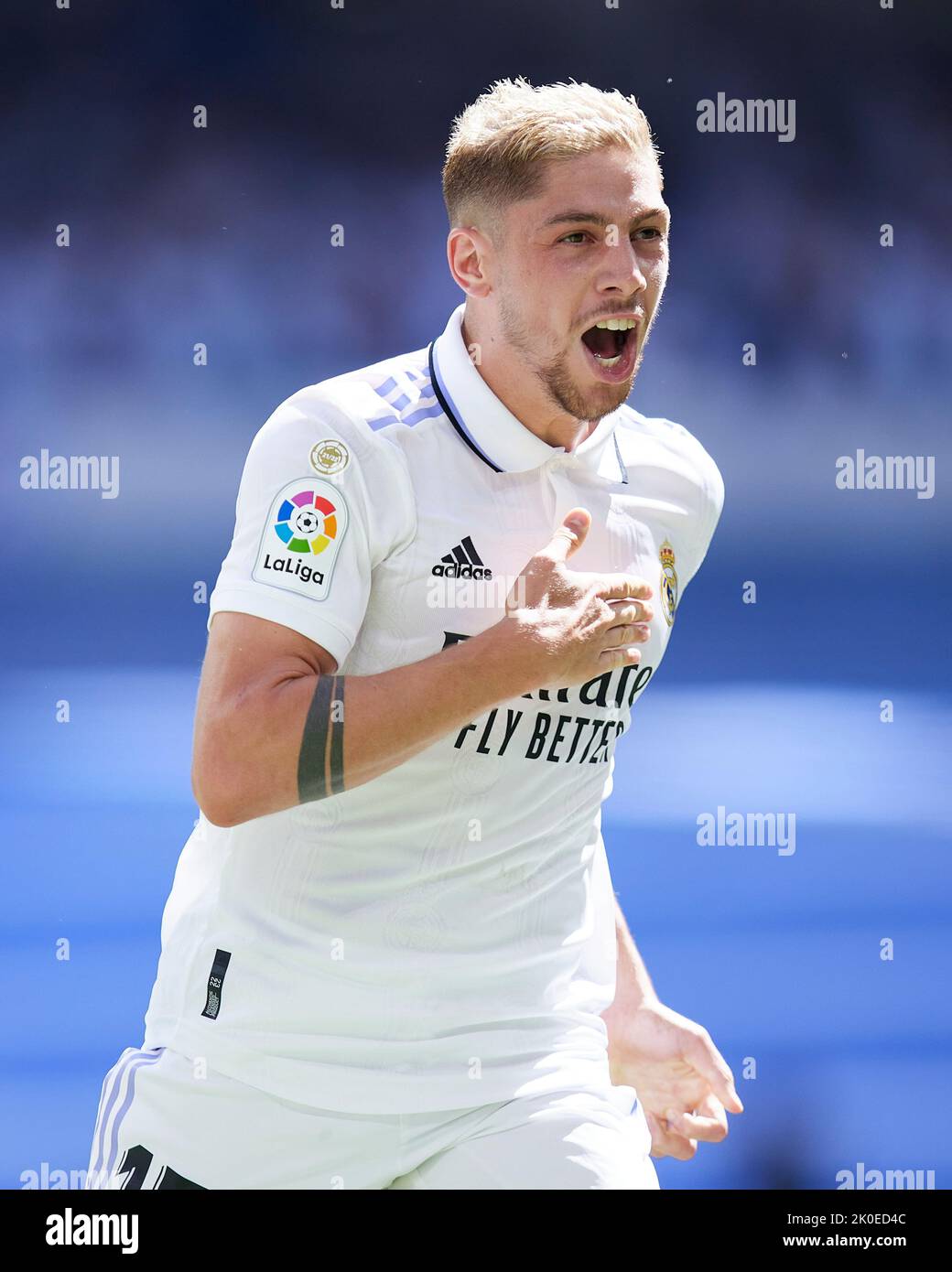 Federico Valverde of Real Madrid celebrates after scoring the 1-1 ...