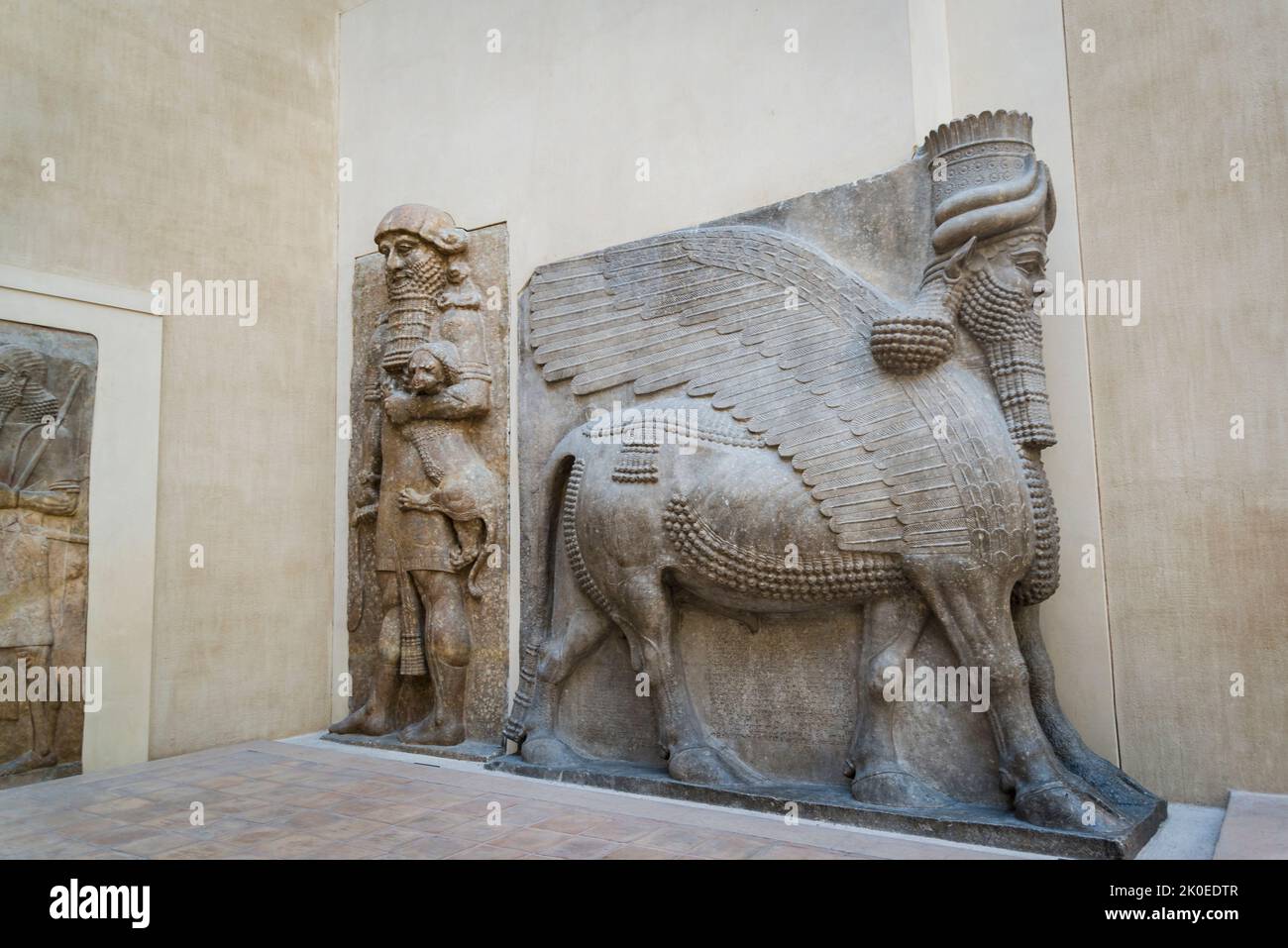Assyrian lamassu (Human-headed winged bull); circa 713–716 BC; 4.2 x 4. ...