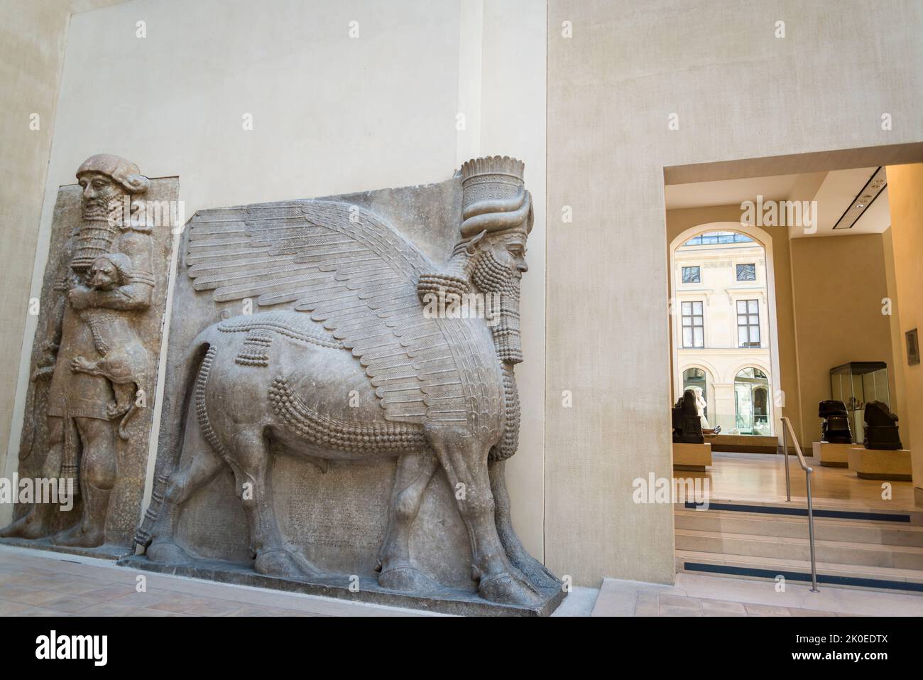 Assyrian lamassu (Human-headed winged bull); circa 713–716 BC; 4.2 x 4. ...