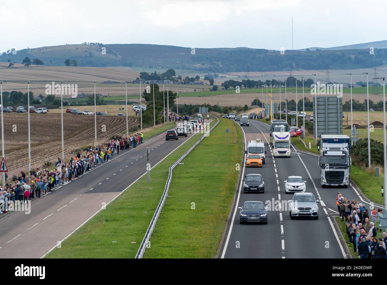 Forfar, Scotland, UK. 11th September, 2022. Queen Elizabeth II travels ...