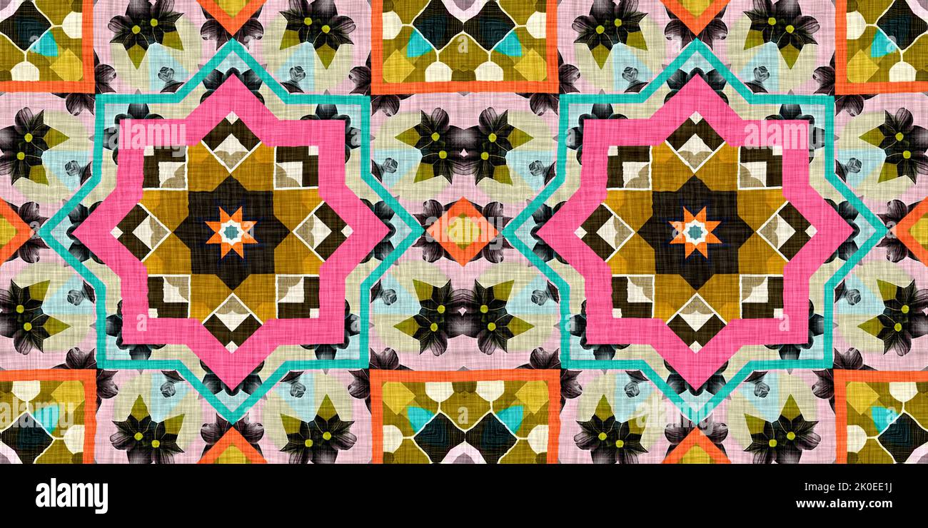 Kitsch pattern geometric retro design in seamless border background ...