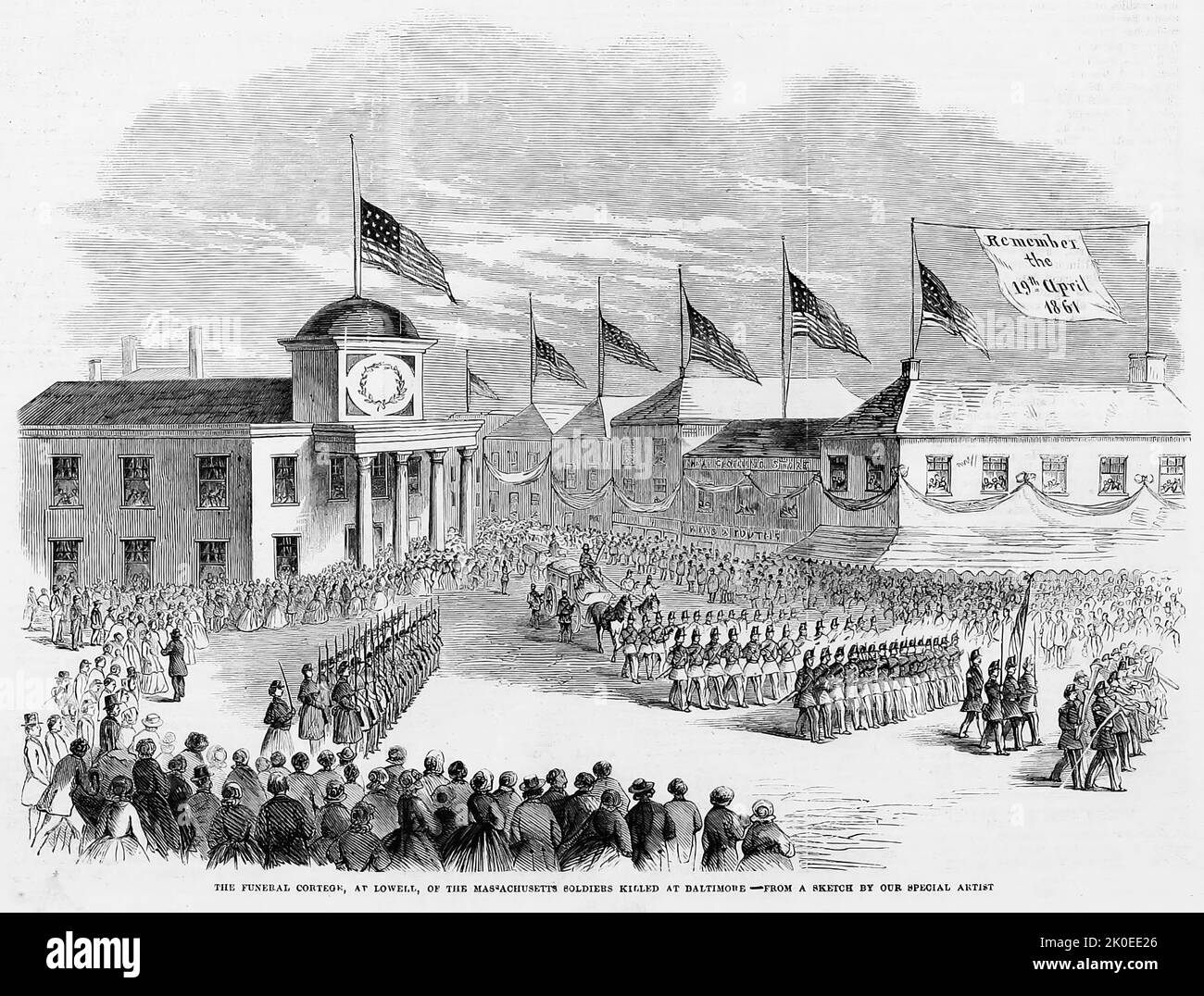 The funeral cortege, at Lowell, of the Massachusetts soldiers killed at ...