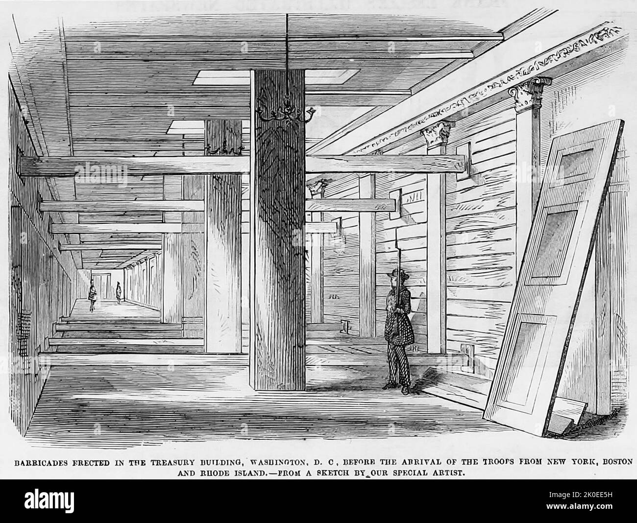 Barricades erected in the Treasury Building, Washington, D. C., before ...