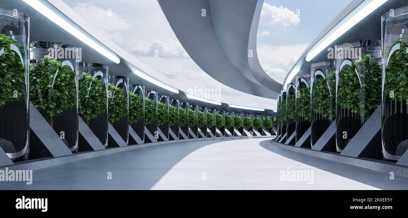 Sci fi corridor concept design and modern future background.3d ...