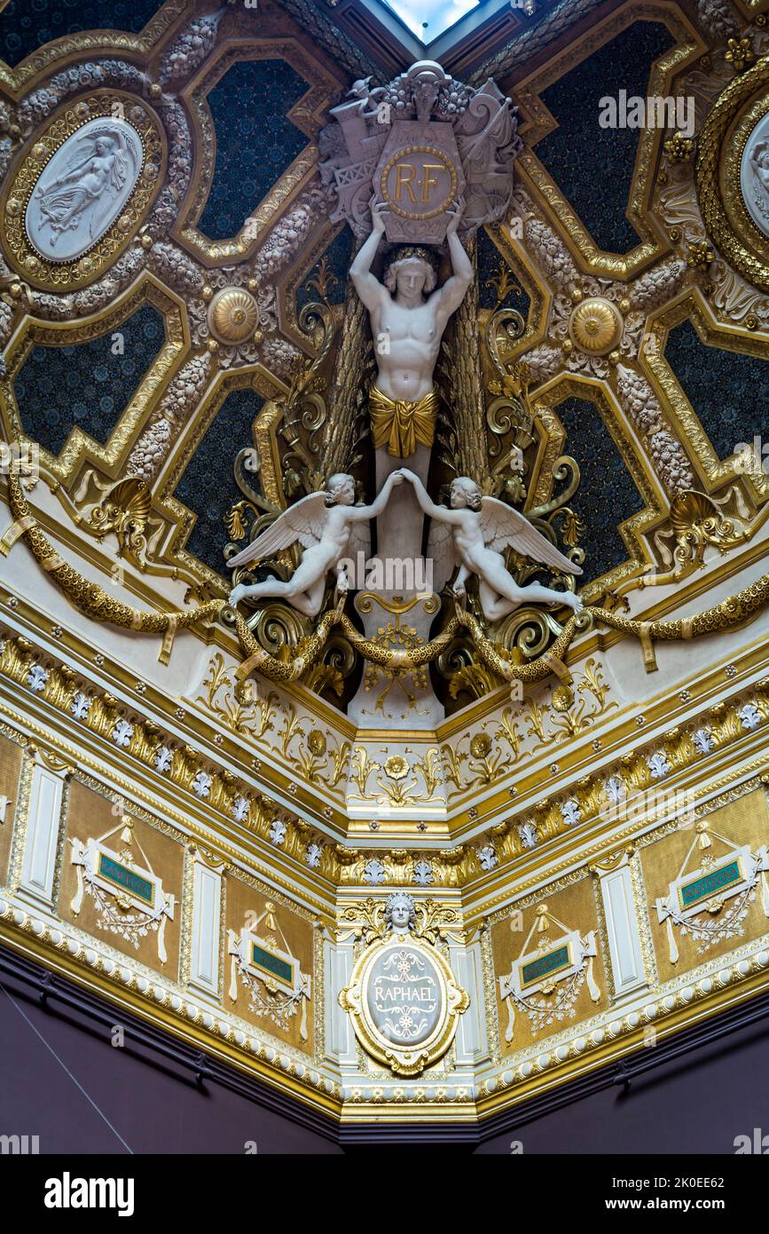 Gilded corner of a ceiling dedicated to Raphael, Louvre Museum, the ...